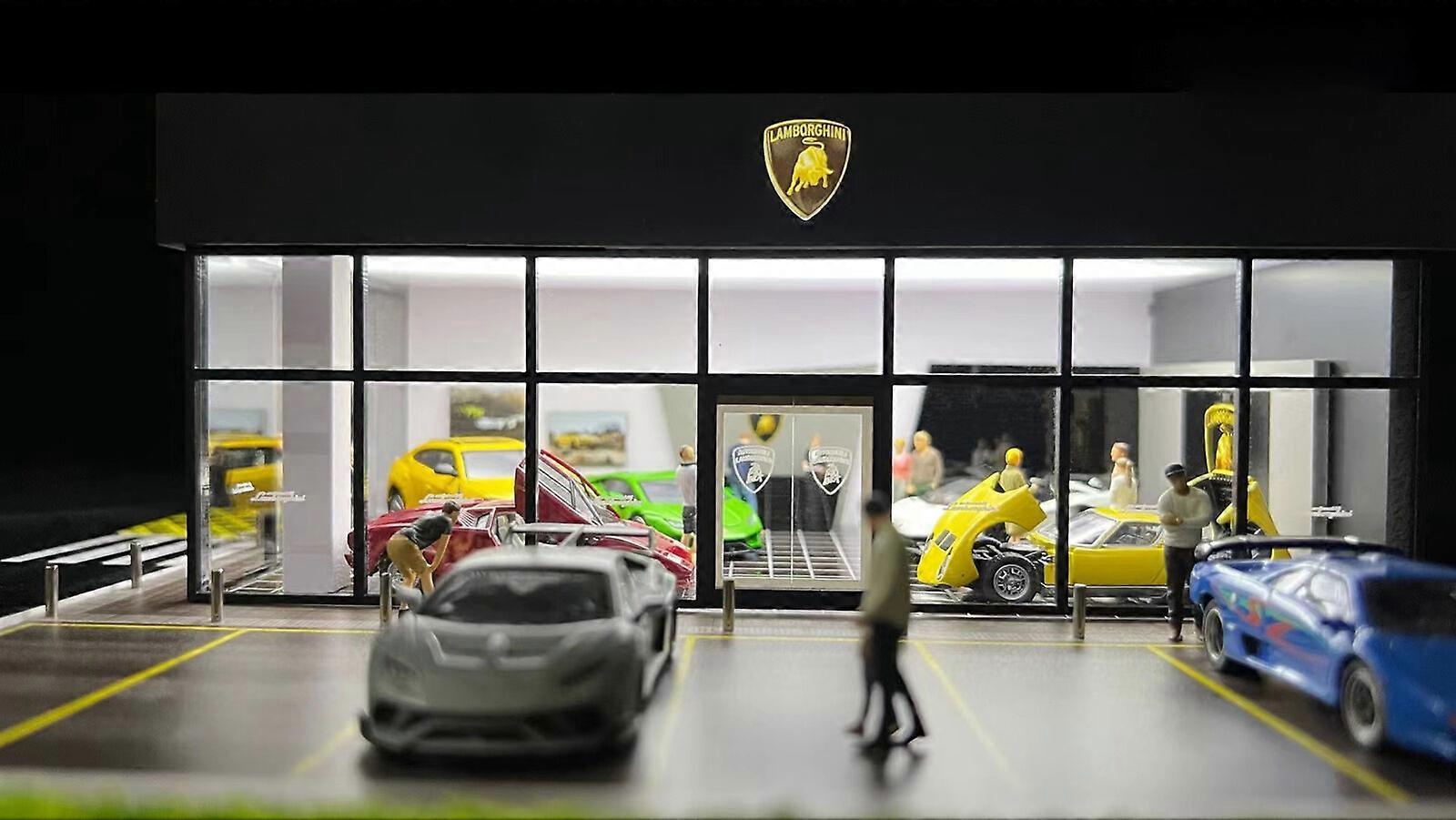 1/64 Diorama Car Garage Model LED Lighting City Building Backdrop Scene ...