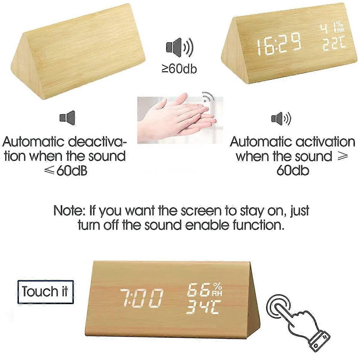 Wooden Digital Alarm Clocks,LED Wood Digital Alarm Table Clock, 12 ...