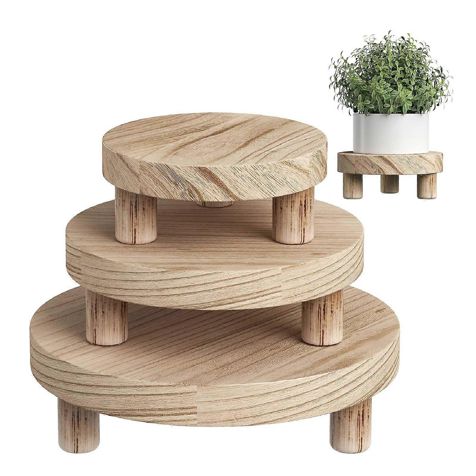 3 Pcs Wooden Riser Rustic Round Plant Stand Easy to Assemble Pedestal ...