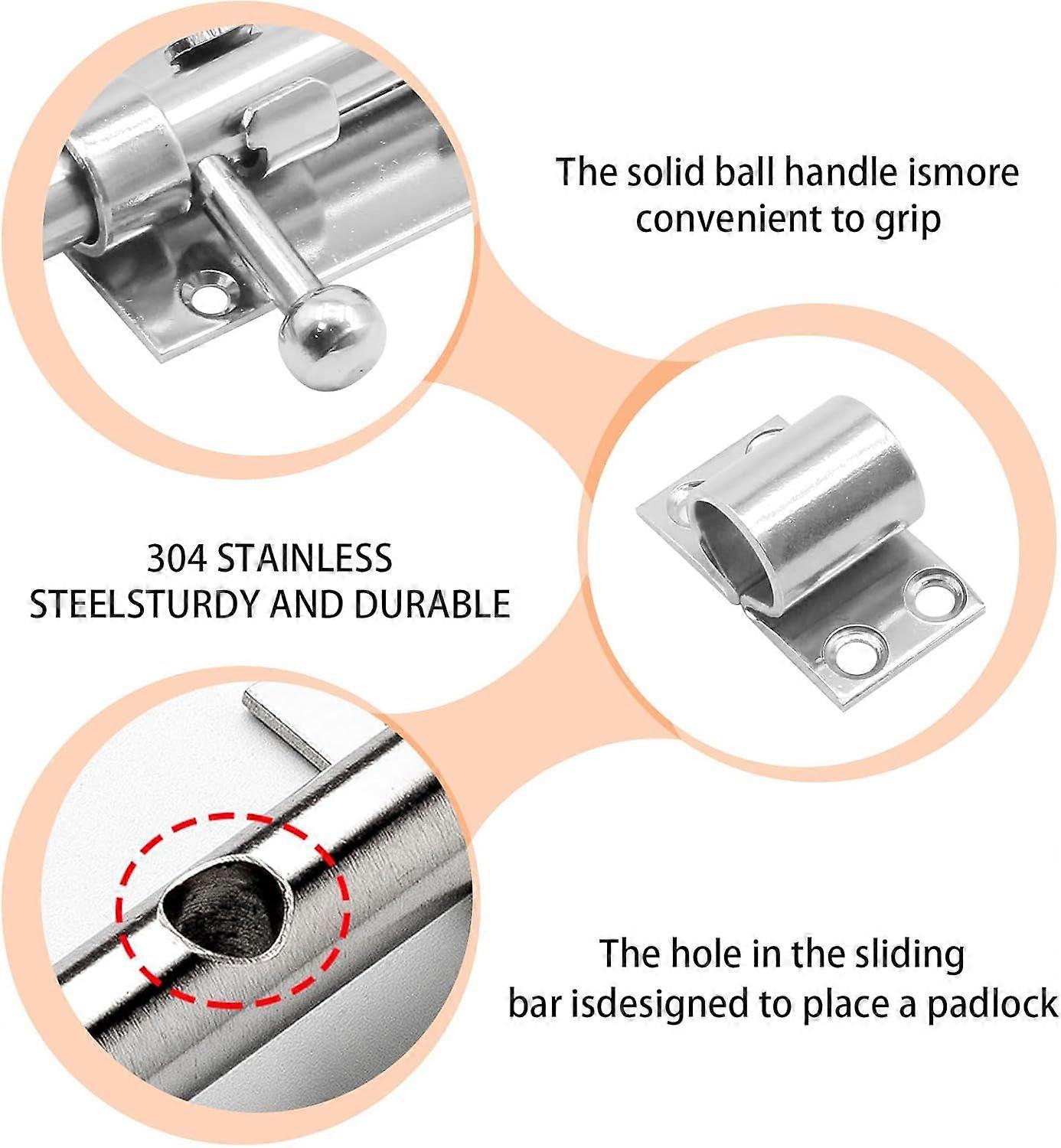 6.3-Inch Barrel Bolt Latch, 304 Stainless Steel Barn Door Latch, for ...