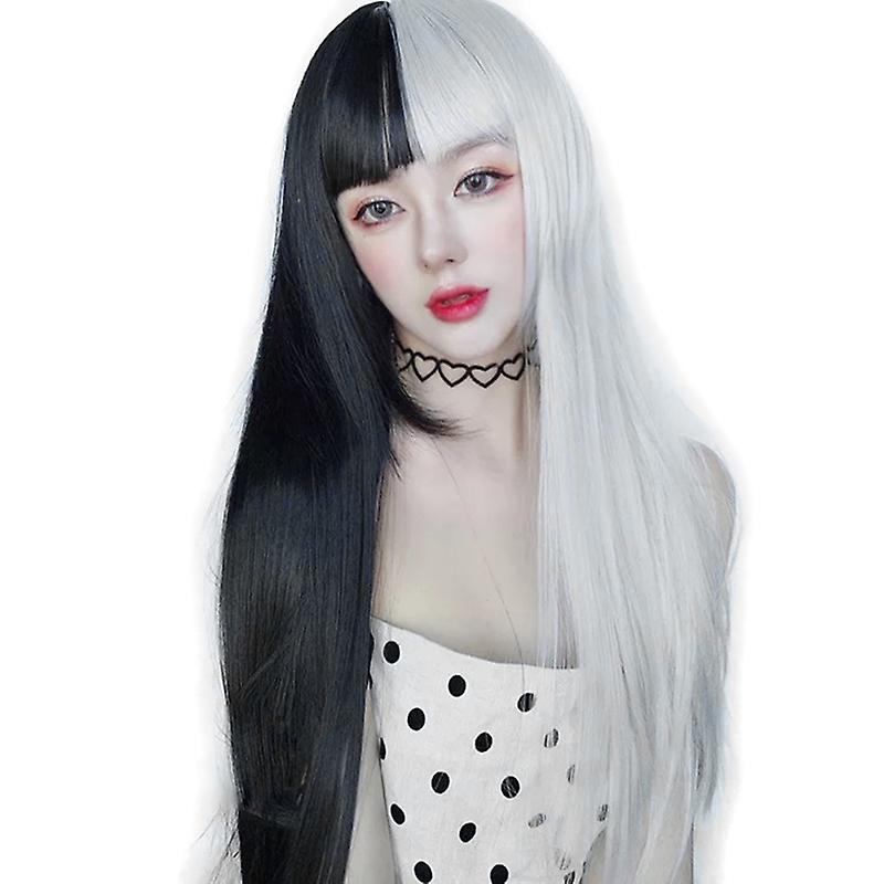 High Temperature Wire Wig With Air Bangs Long Straight Two Color Hair ...