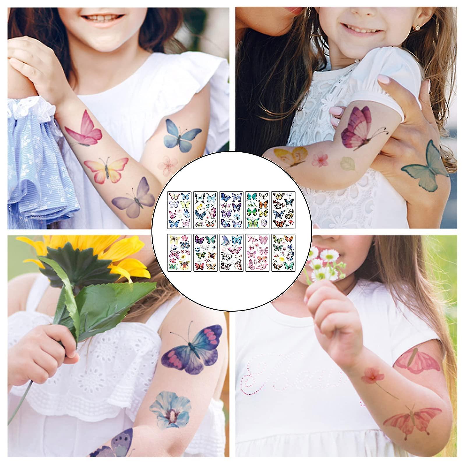 10 Sheets Butterflies Fake Tattoo Stickers Waterproof Colorful Face Arm ...