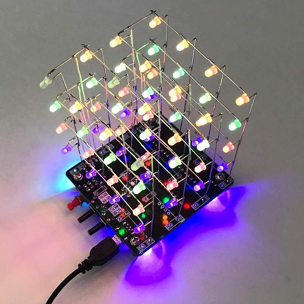 Led Electronic Diy Soldering Kit,3d 4 Rgb Led Cube Colorful Rgb Light Electronic Assemblingg Kit ...