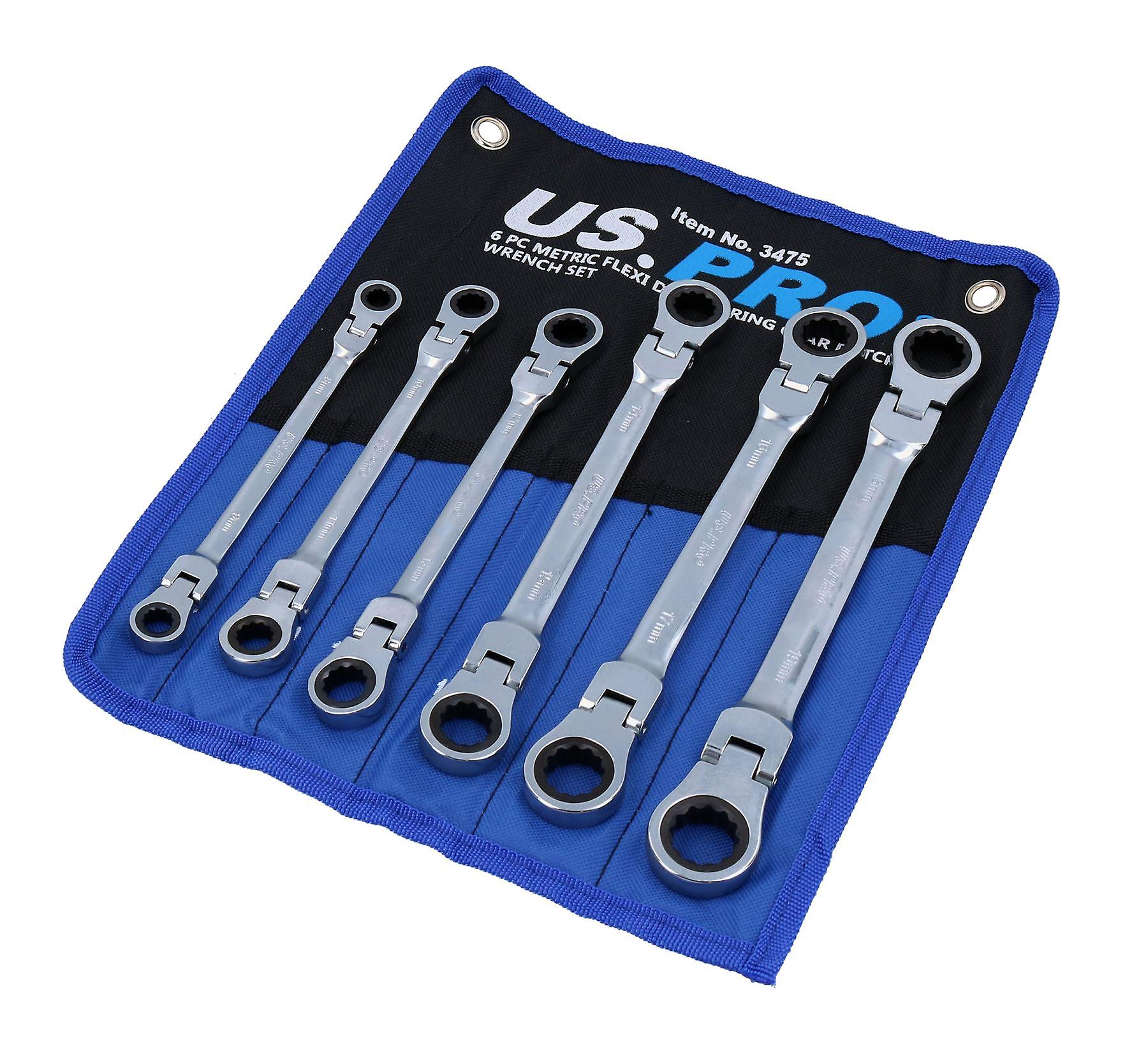 Metric double flexi ratchet spanner set 8mm - 19mm 6pc 12 sizes BERGEN ...
