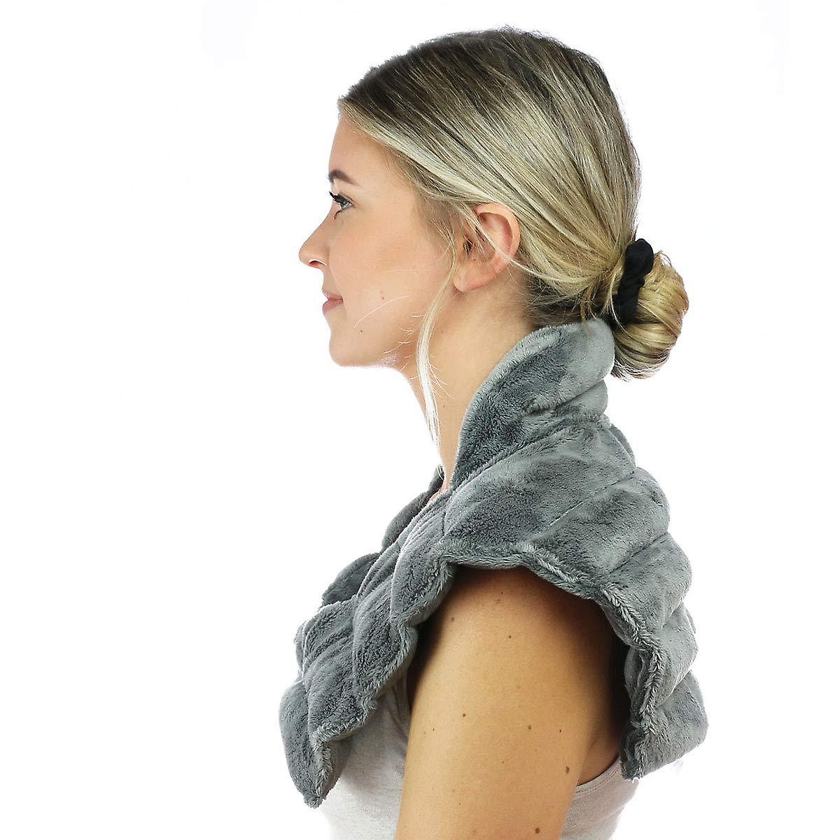 Large weighted heating pad with stand-up collar and microwave heating ...