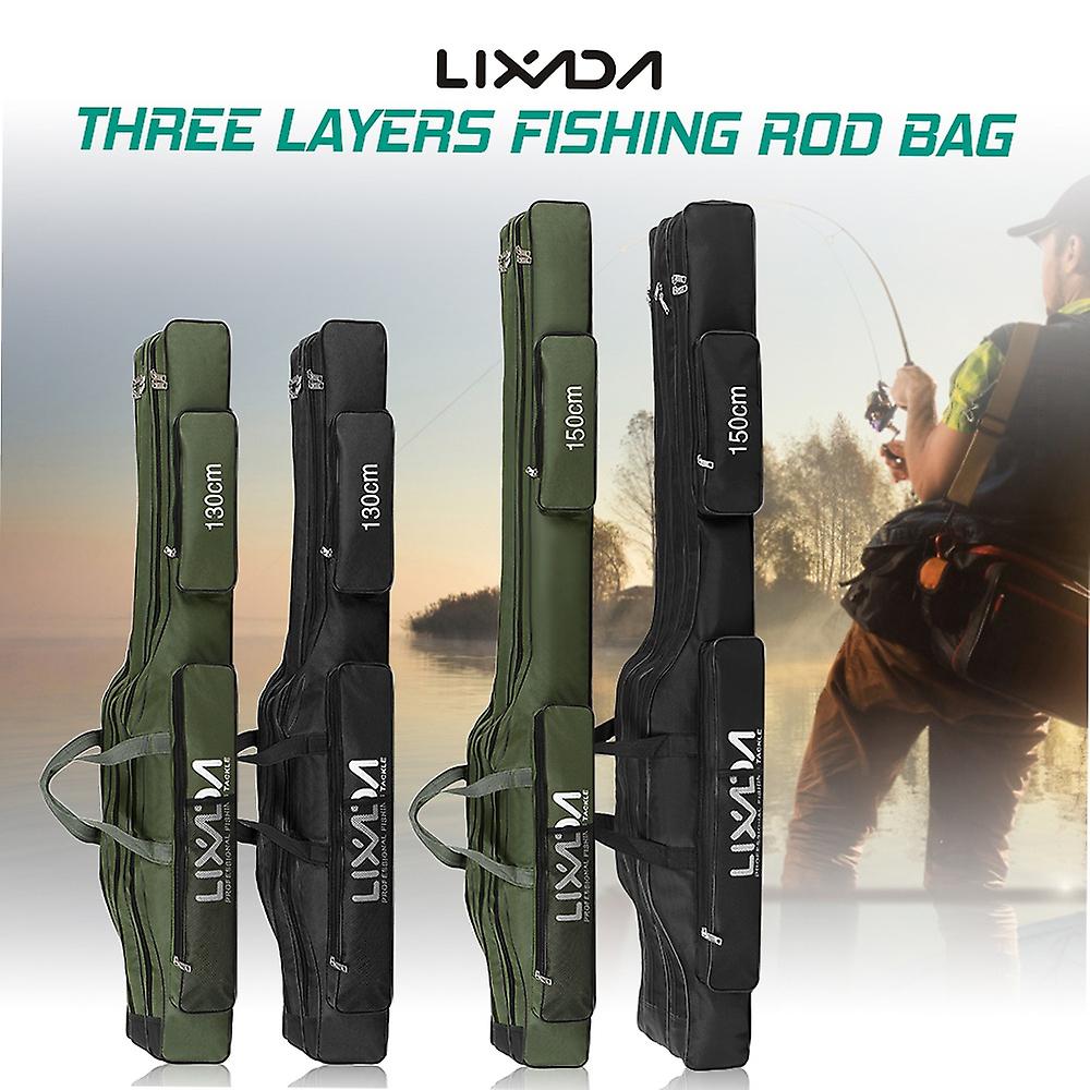 130cm/150cm Three Layers Fishing Bag Portable Folding Fishing Rod Reel Tackle Tool Carry Case ...