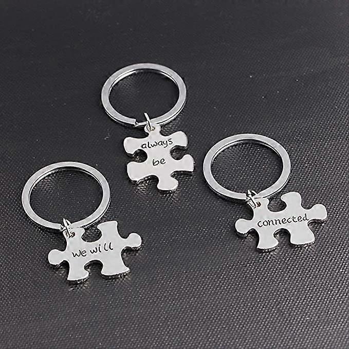 3 Pieces Puzzle Keyring with Engraving BFF Friendship Pendant Metal Bag ...