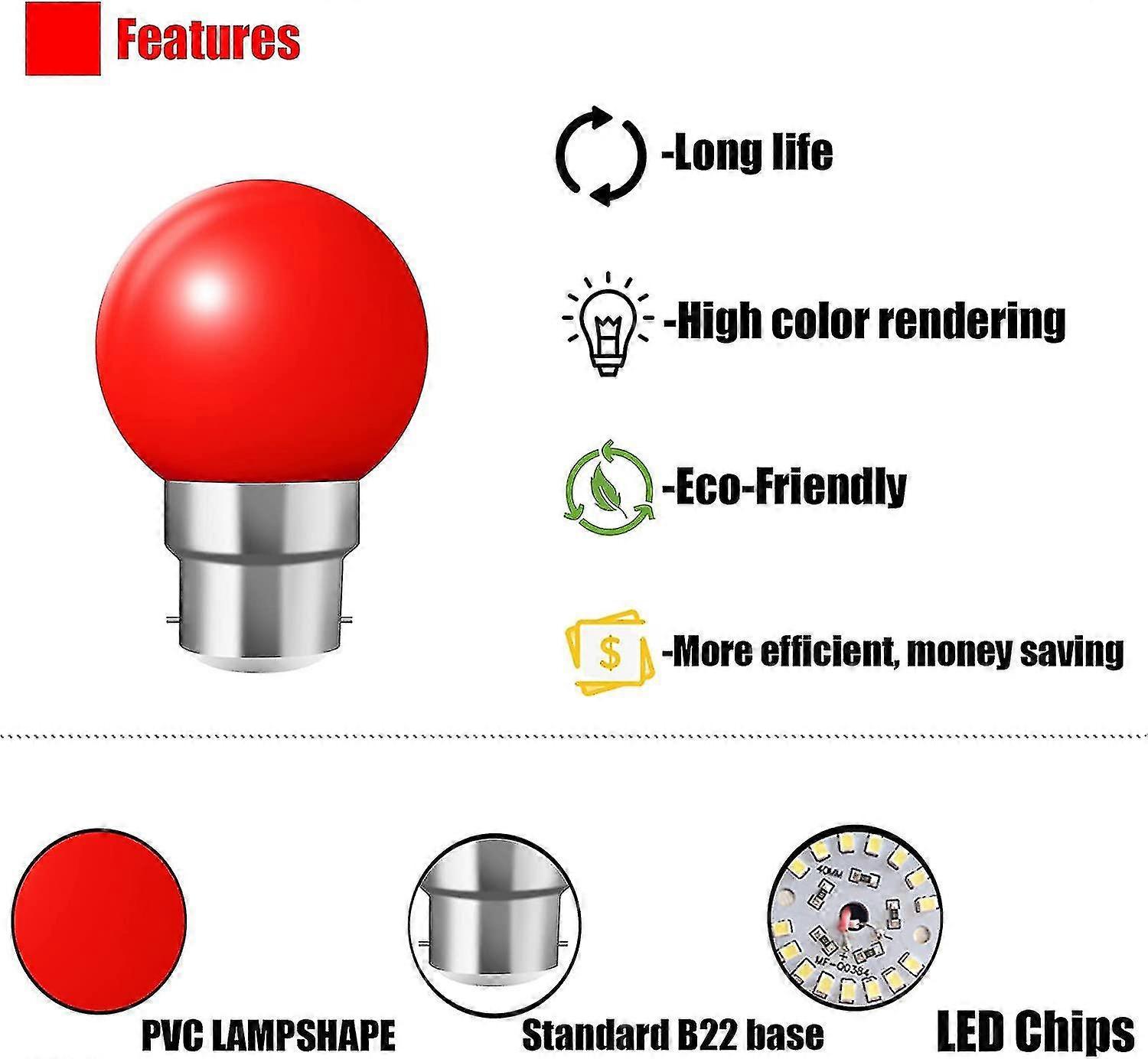 Set Of 20 Color Led Bulbs B22 Bayonet Bulbs 2w Red, Yellow, Orange ...
