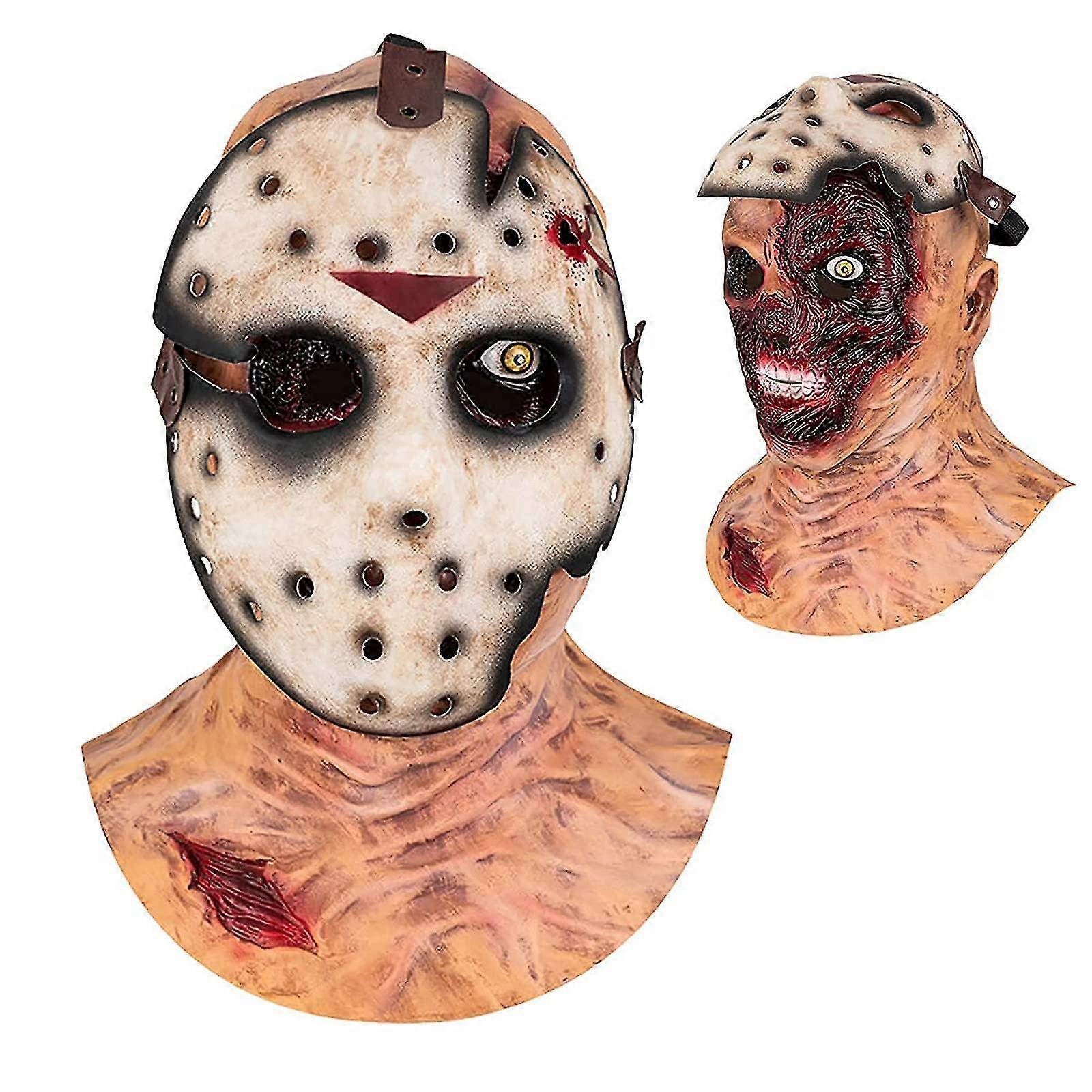 Cafele Scary Jason Mask Horror Hacker Mask Full Head Vampire Latex ...