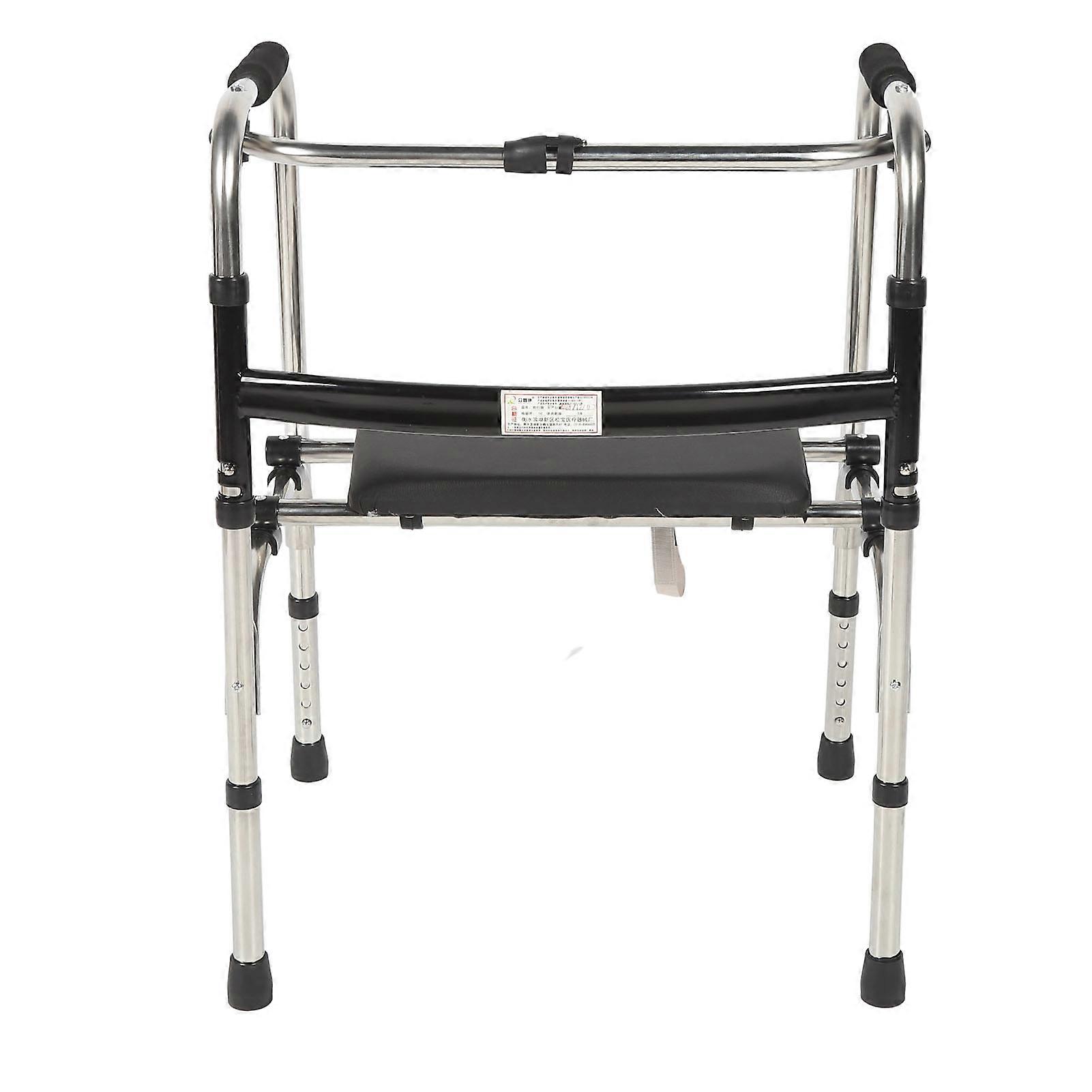 Folding Walker with PU Seat 6 Adjustable Height Stainless Steel Large ...