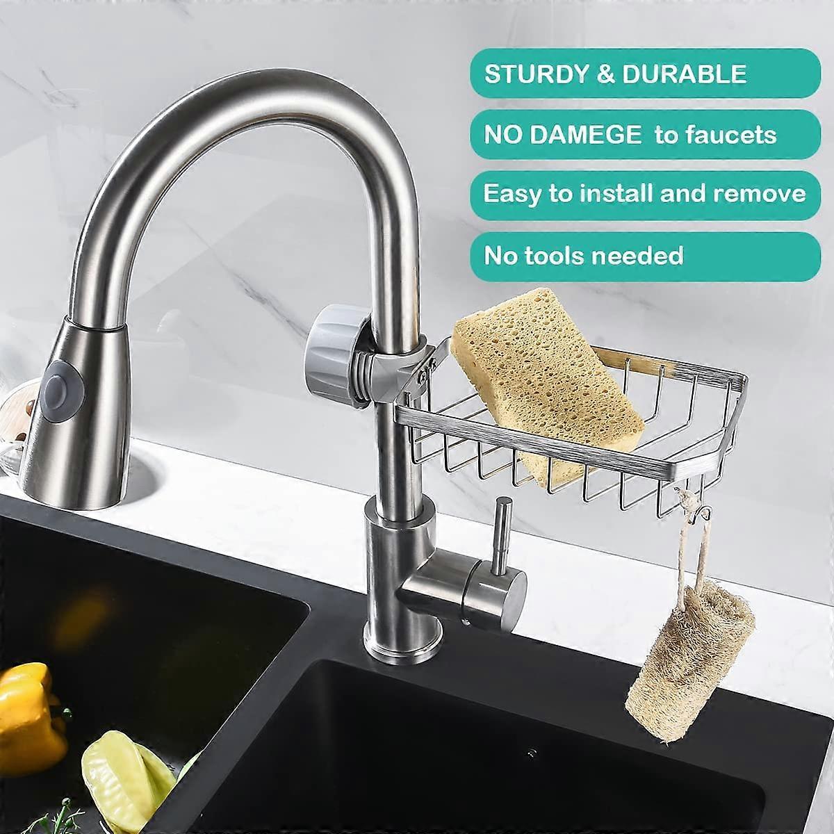 Sponge Holder Over Faucet Kitchen Sink Caddy Organizer, Stainless Steel ...