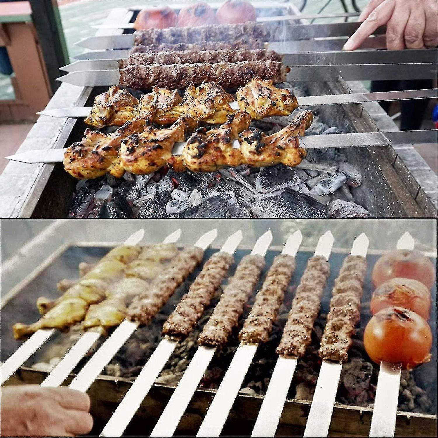 Bbq Skewer, Turkish Skewers With Wooden Handles, Stainless Steel Kebab Skewers, For Koobideh ...