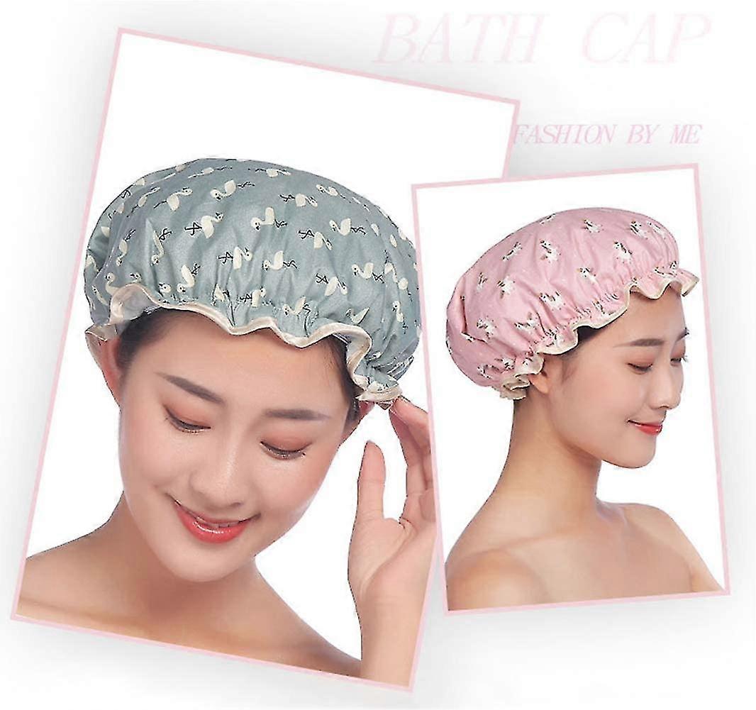 2 Pack Shower Caps Elastic Band Double Layer Waterproof Shower Caps ...