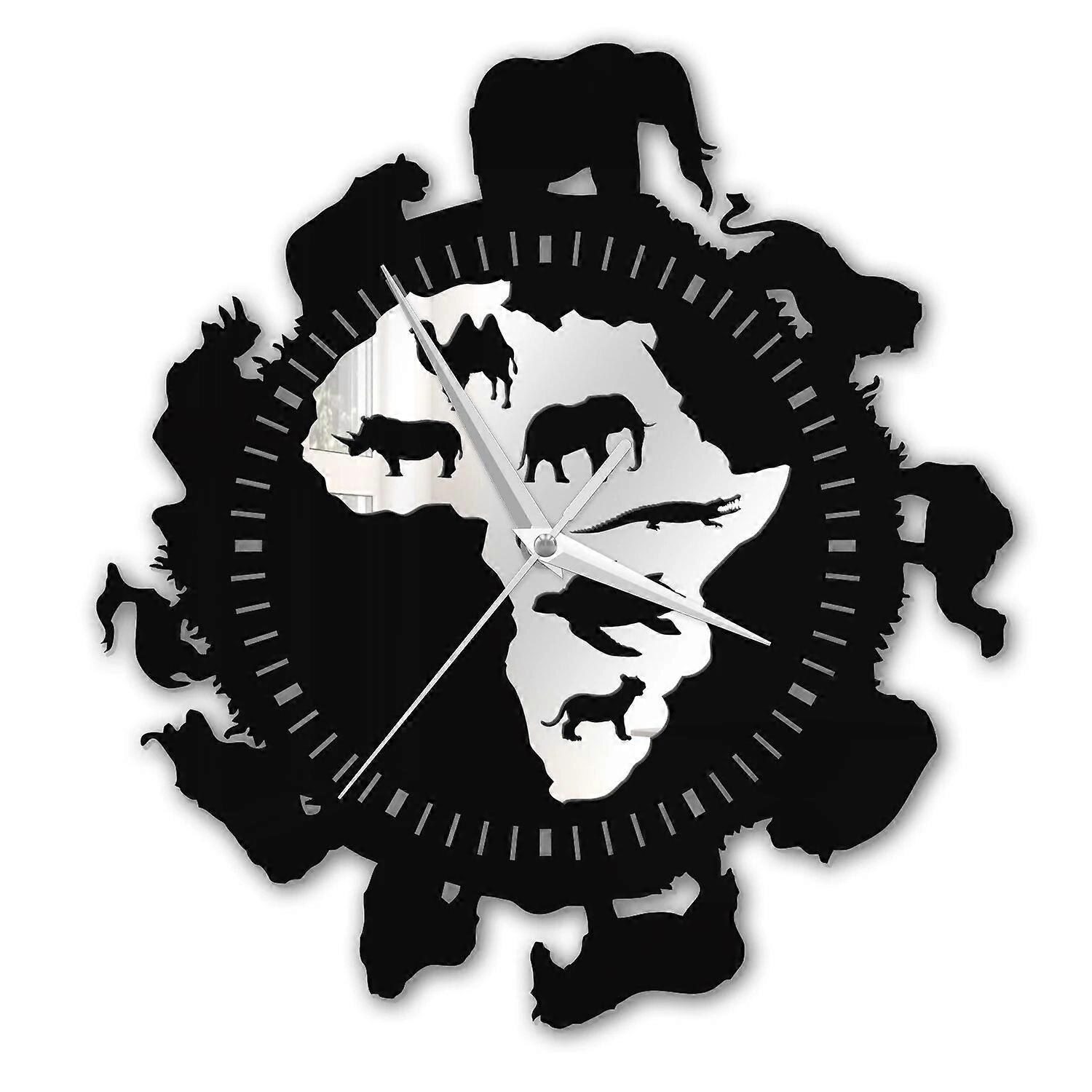 African Wild Animals Silent Quartz Wall Clock For Bedroom Map Of Africa ...