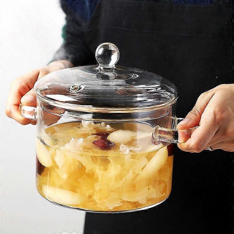 1.5L Glass Stew Pot with Lid Clear Glass Cooking Pot for Soup, Milk ...