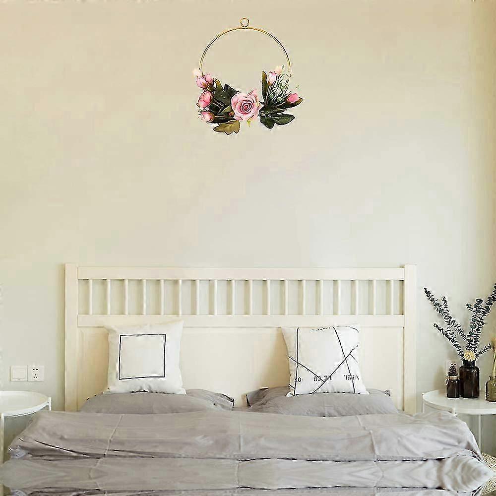 Floral Hoop Wreath Artificial Rose Flower And Green Leaf Hanging Wall Hoop Wreath For Front Door ...