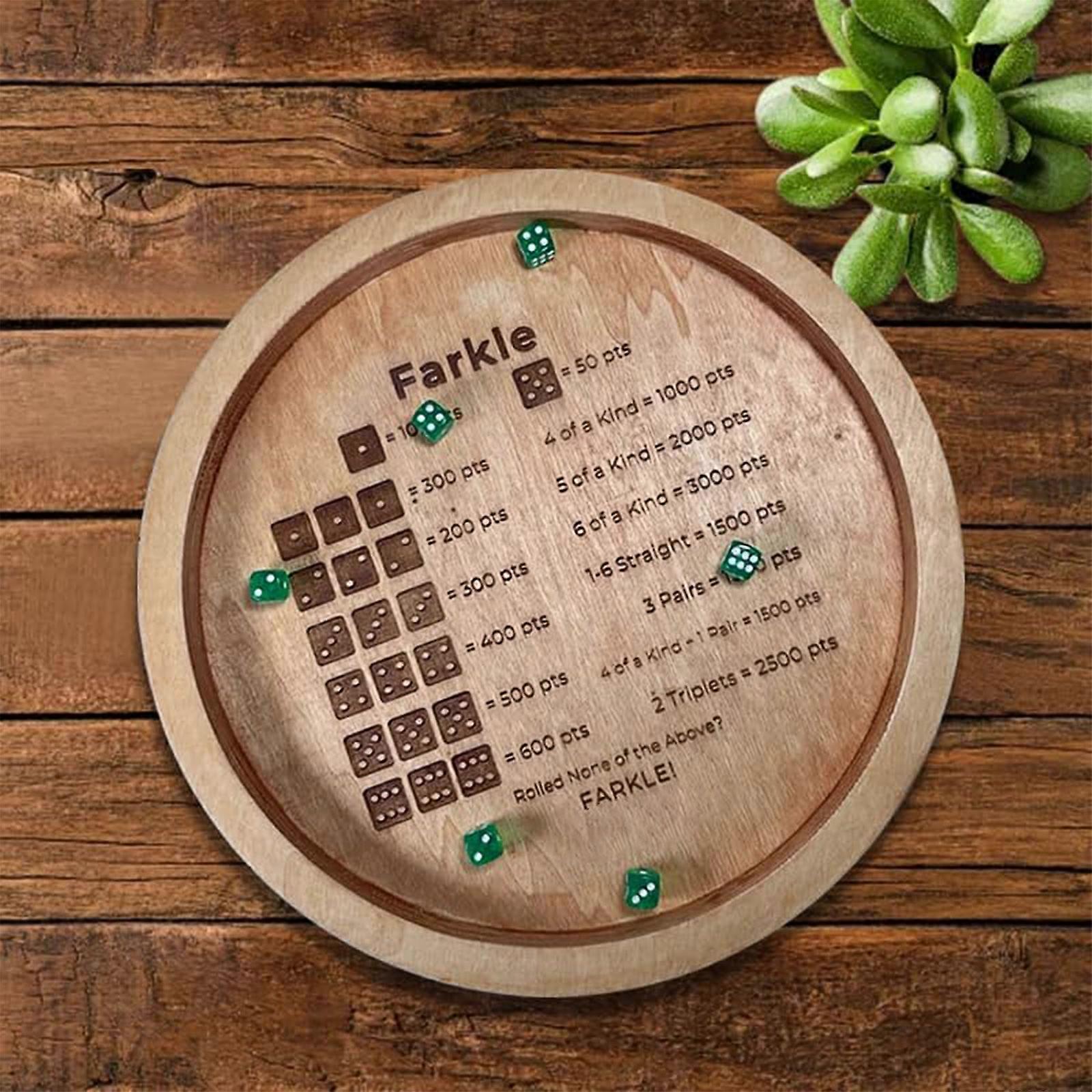 Farkle Classic Wooden Dice Tray Game Set with 6 Green Dice for Family ...