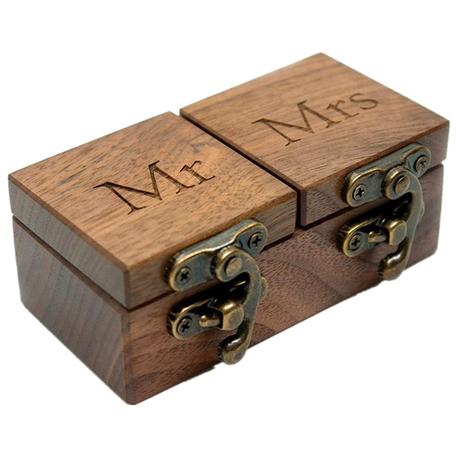 Double Seat Ring Box Artistic Wood Smooth to Touch Mr Mrs Ring ...