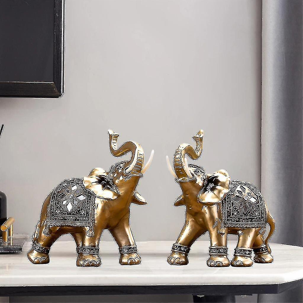2x Lucky Elephant Statue Sculpture Resin Feng Shui Good Fortune ...