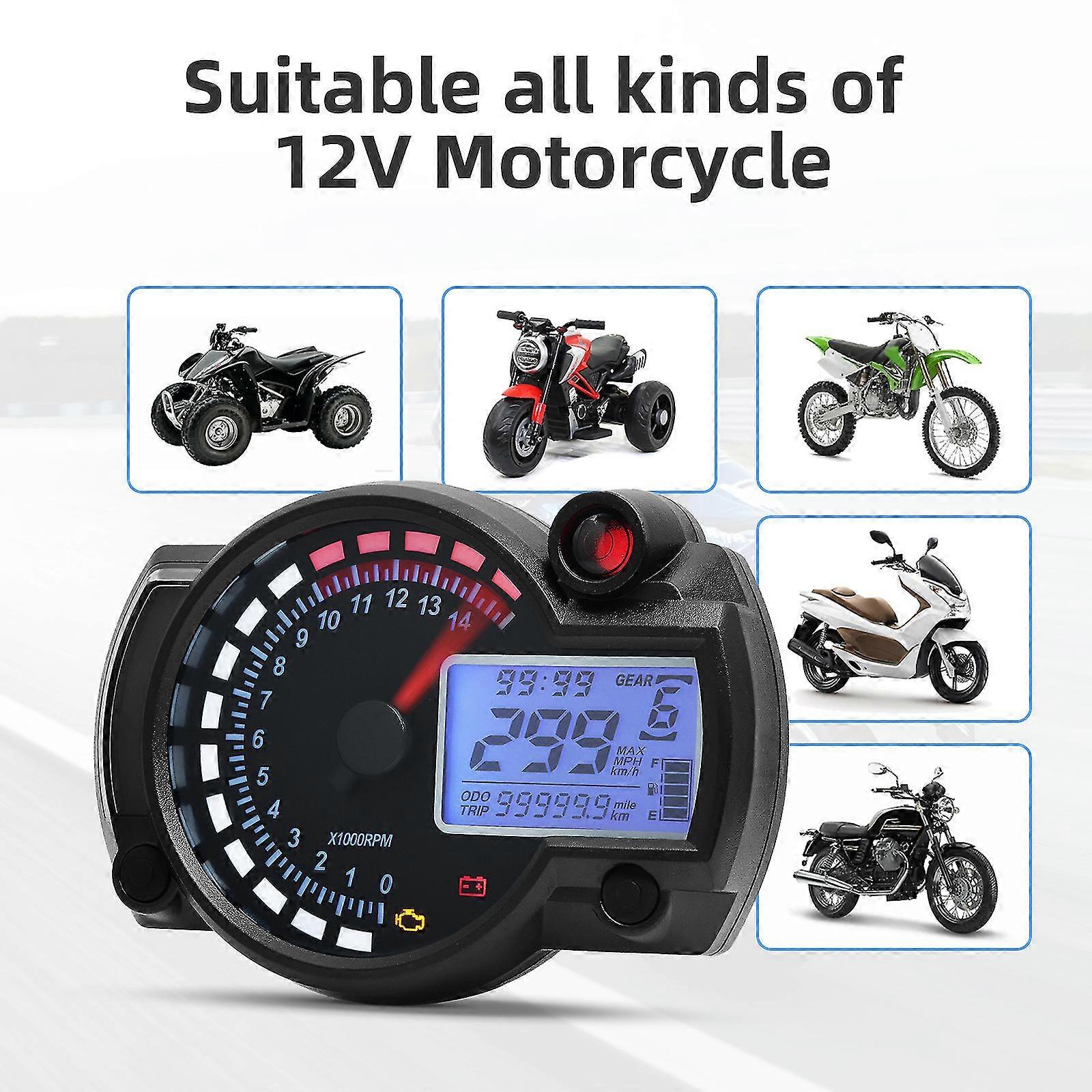 Motorcycle Speedometer 7 Colors Moto Dashboard LCD Digital Odometer ...