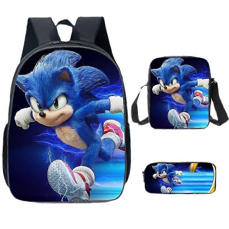 Sonic Student Backpack 3-Piece Set Cartoon Anime Backpack Backpack ...