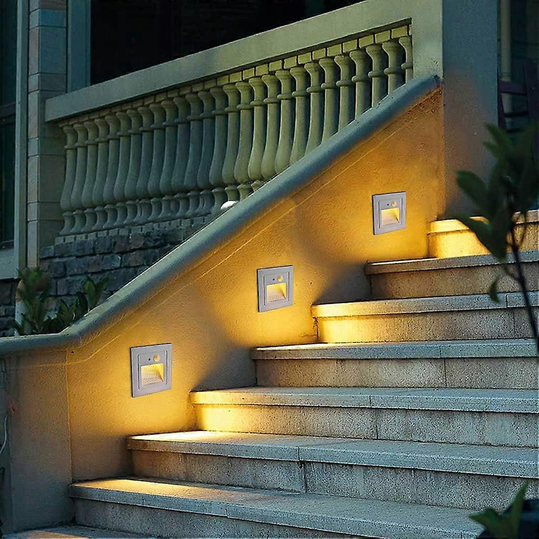 [2 Pack] 3W Wall Recessed Stair Lights, Motion Sensor LED Stairs Step ...