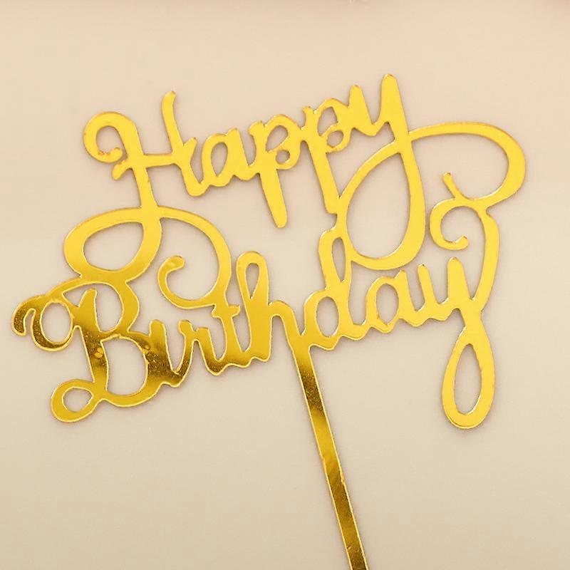 10Pcs Mirror Gold Acrylic Cake Toppers Happy Birthday Cake Toppers ...