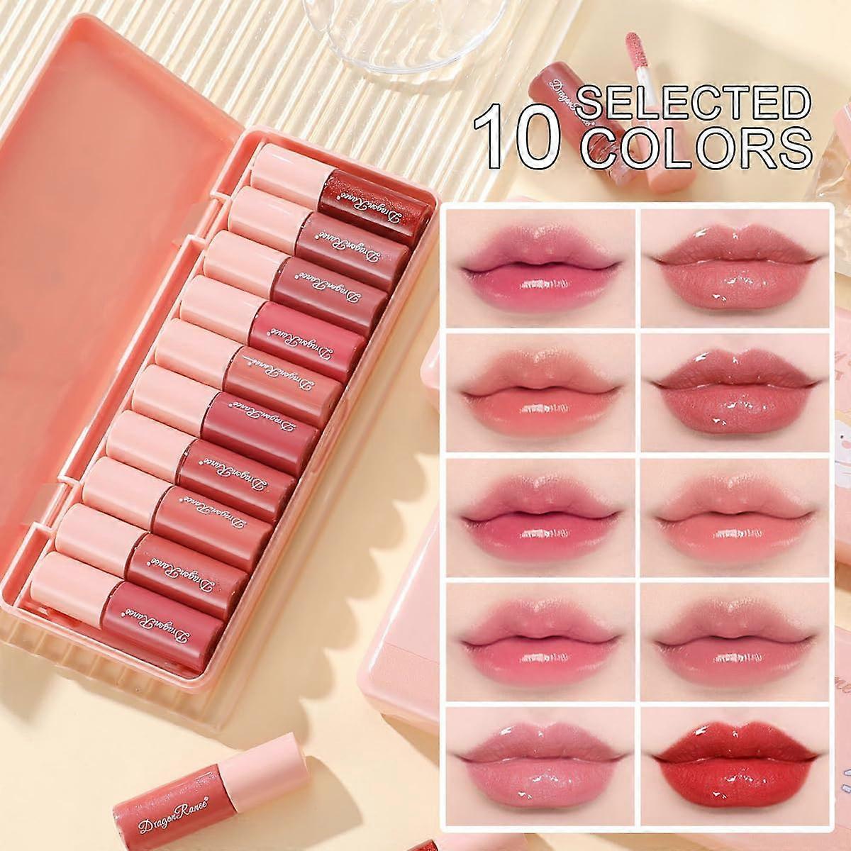 10 Colors Lip Tint Stain Set, Mini Liquid Lipstick, Korean Lip Gloss Watery Lip Stain, Multi-Use ...