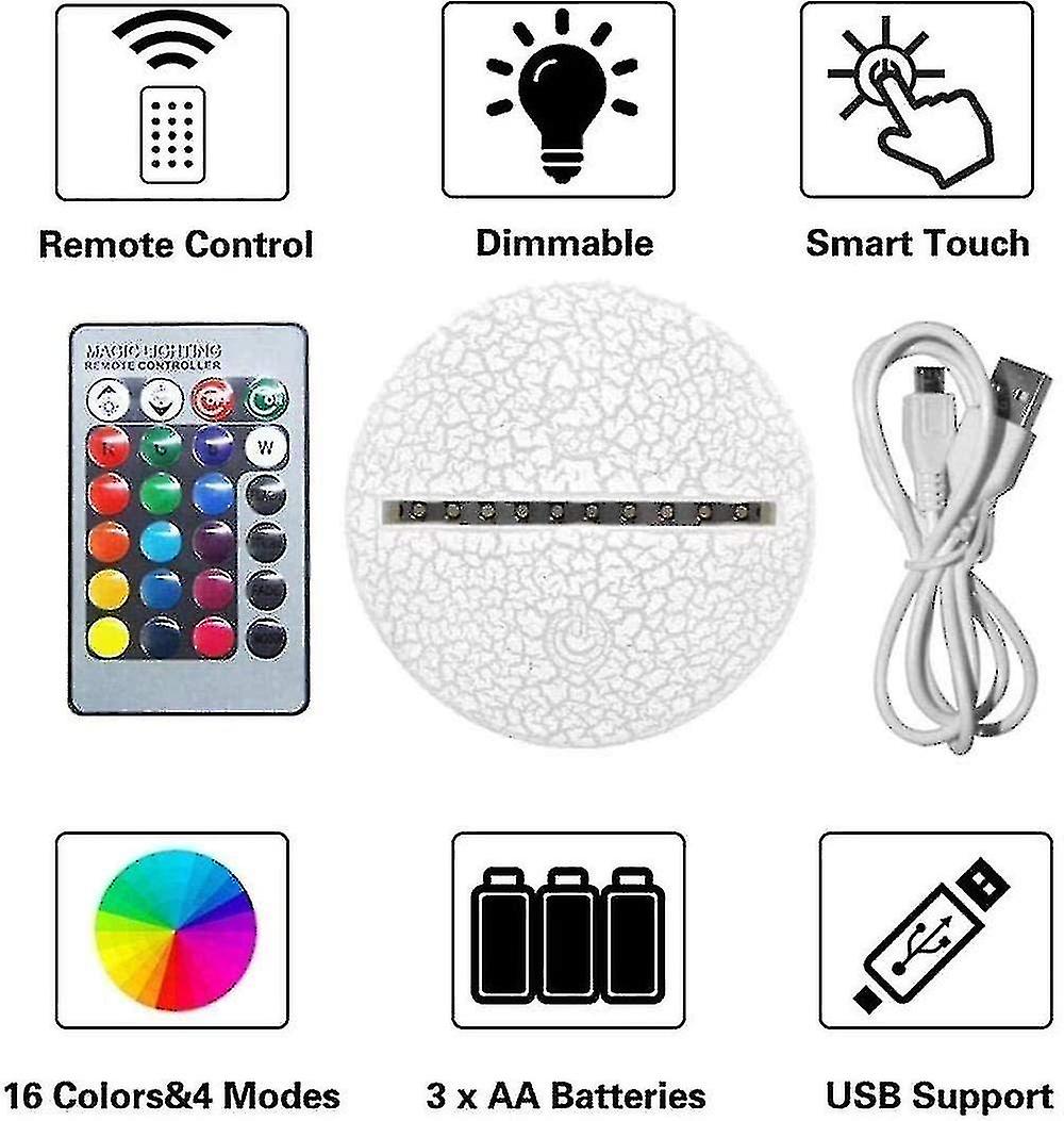 New-3d Illusion Lamp 7 Colors Optical Change Touch Light Usb And Remote ...