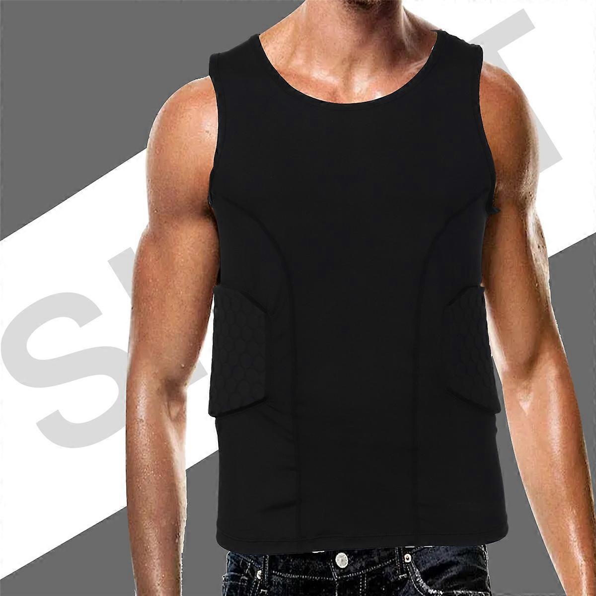 Men's Rib Protector Padded Vest Compression Shirt Training Vest with 3 ...