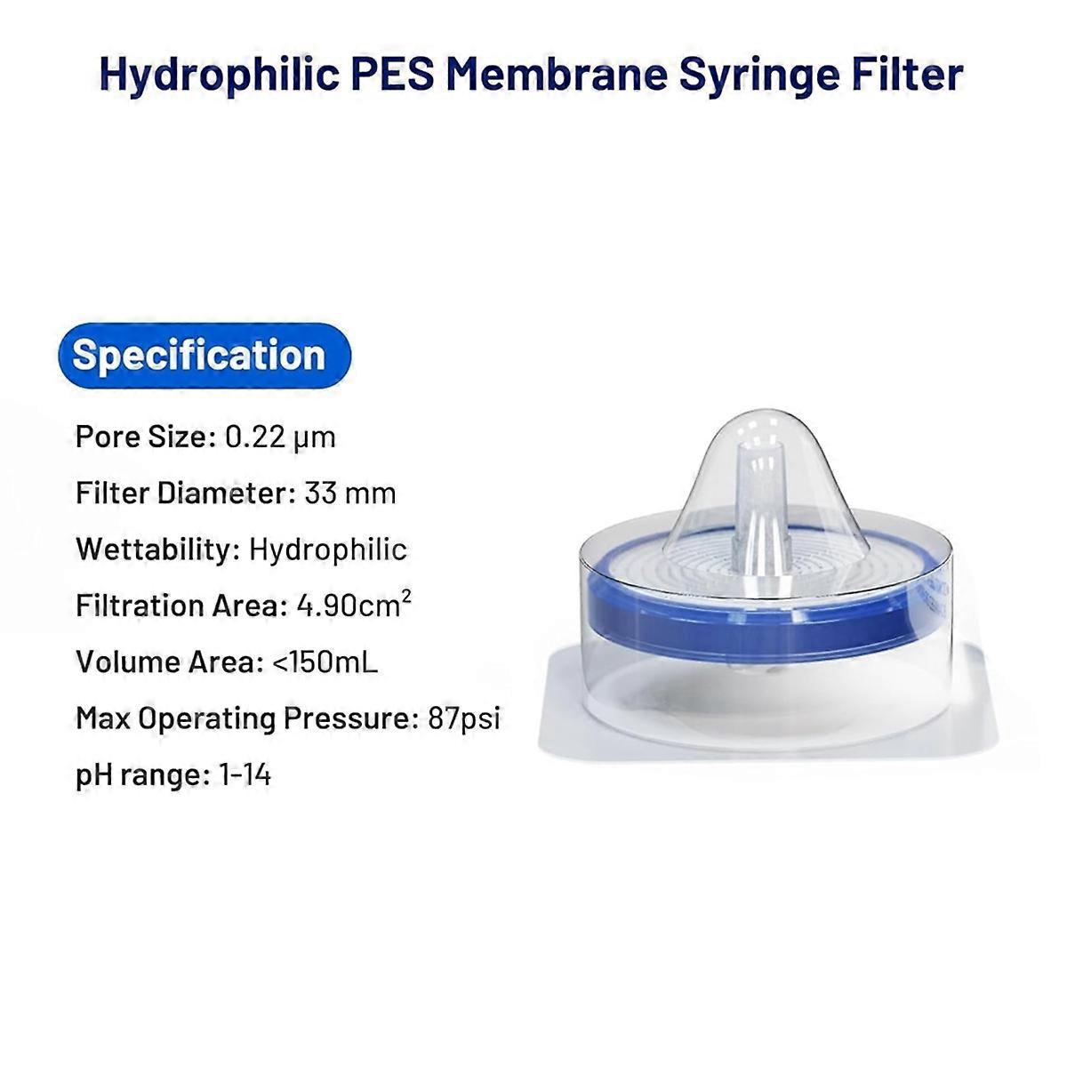 Sterile Syringe Filter PES, Hydrophilic Filtration, 10Pcs | Fruugo UK