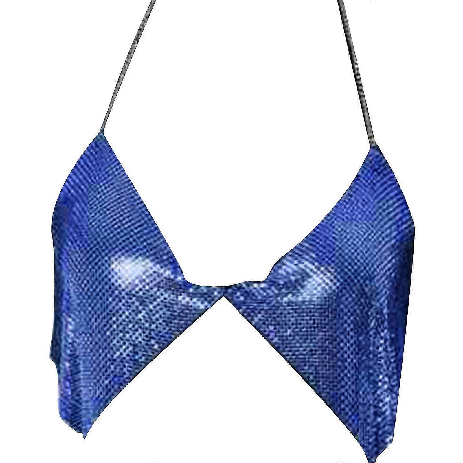 Sparkling Metallic Sequins Chain Halterneck Backless Bras for Women ...