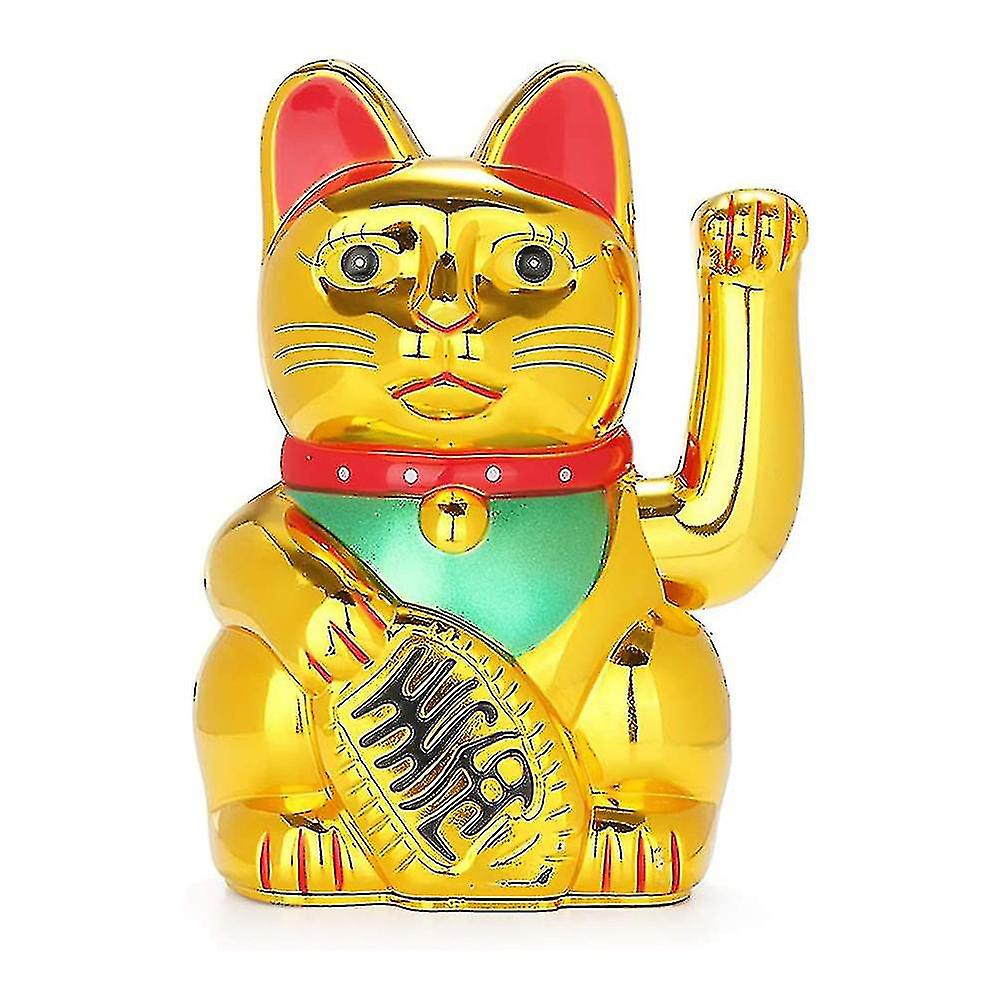 Lucky Fortunes Cat Japanese Gold Lucky Cat With Waving Arm Battery ...