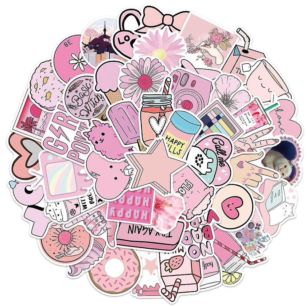 50-pack Preppy Stickers Pink Sticker Pack, Aesthetic Stickers Water ...