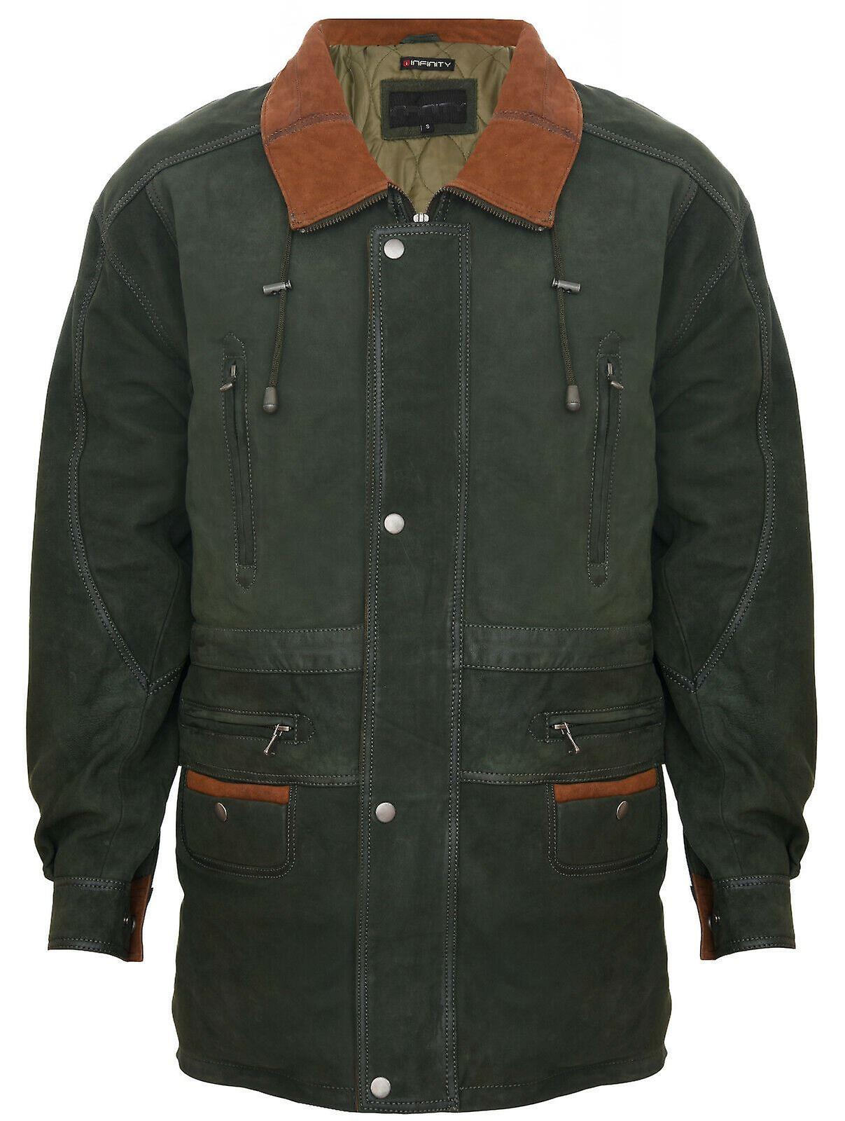 Men's Green Soft Suede Buff Overcoat Parka Jacket | Fruugo UK
