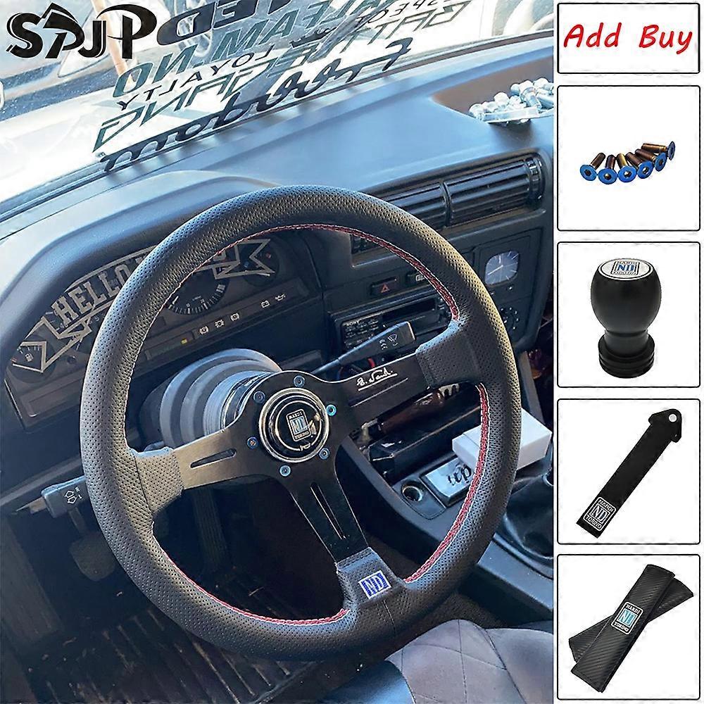 14 Inch 350mm NARDI Steering Wheels Set Universal PU Leather Racing ...