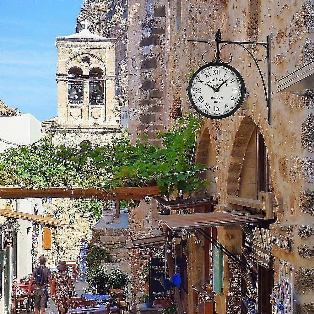 Outdoor Garden Clock Vintage Wrought Iron Double Sided Wall Clock ...