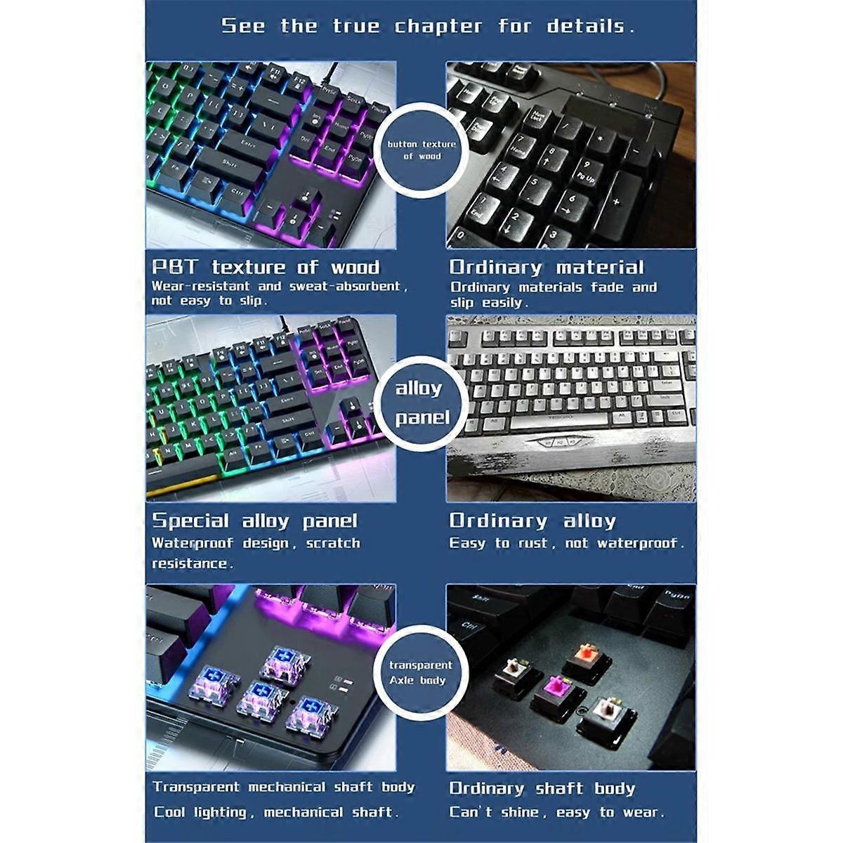 87 Key Mechanical Keyboard Green Axis Gaming Keyboard Wired Color ...