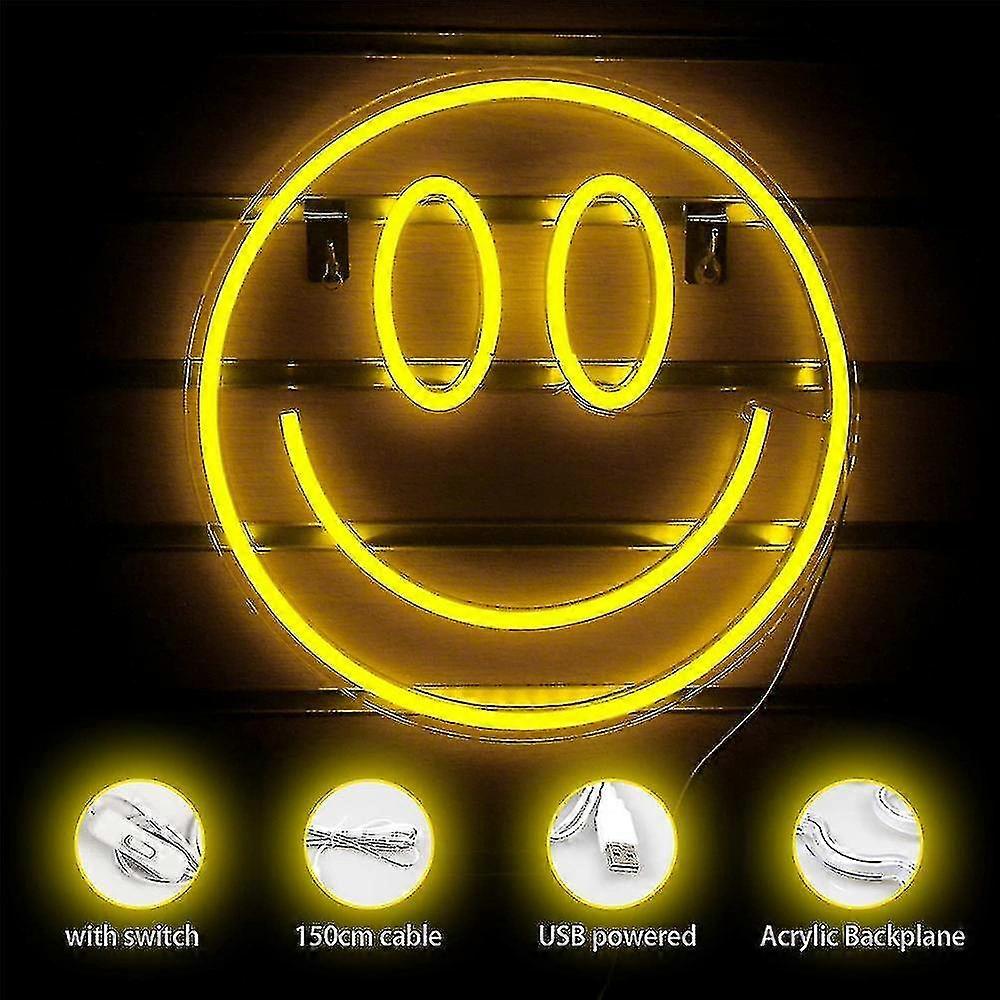Smile Face Sign Neon Light Wall Decor Smiley Face Yellow Neon Signs Led ...