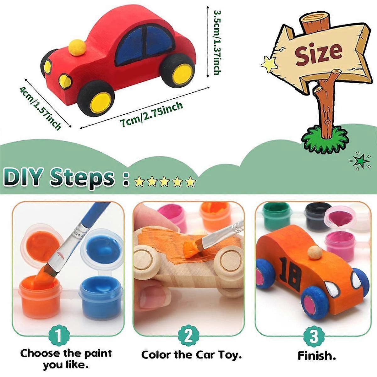 18 Pack DIY Wood Car Toys Unfinished Wooden Cars to Paint Wooden Craft ...