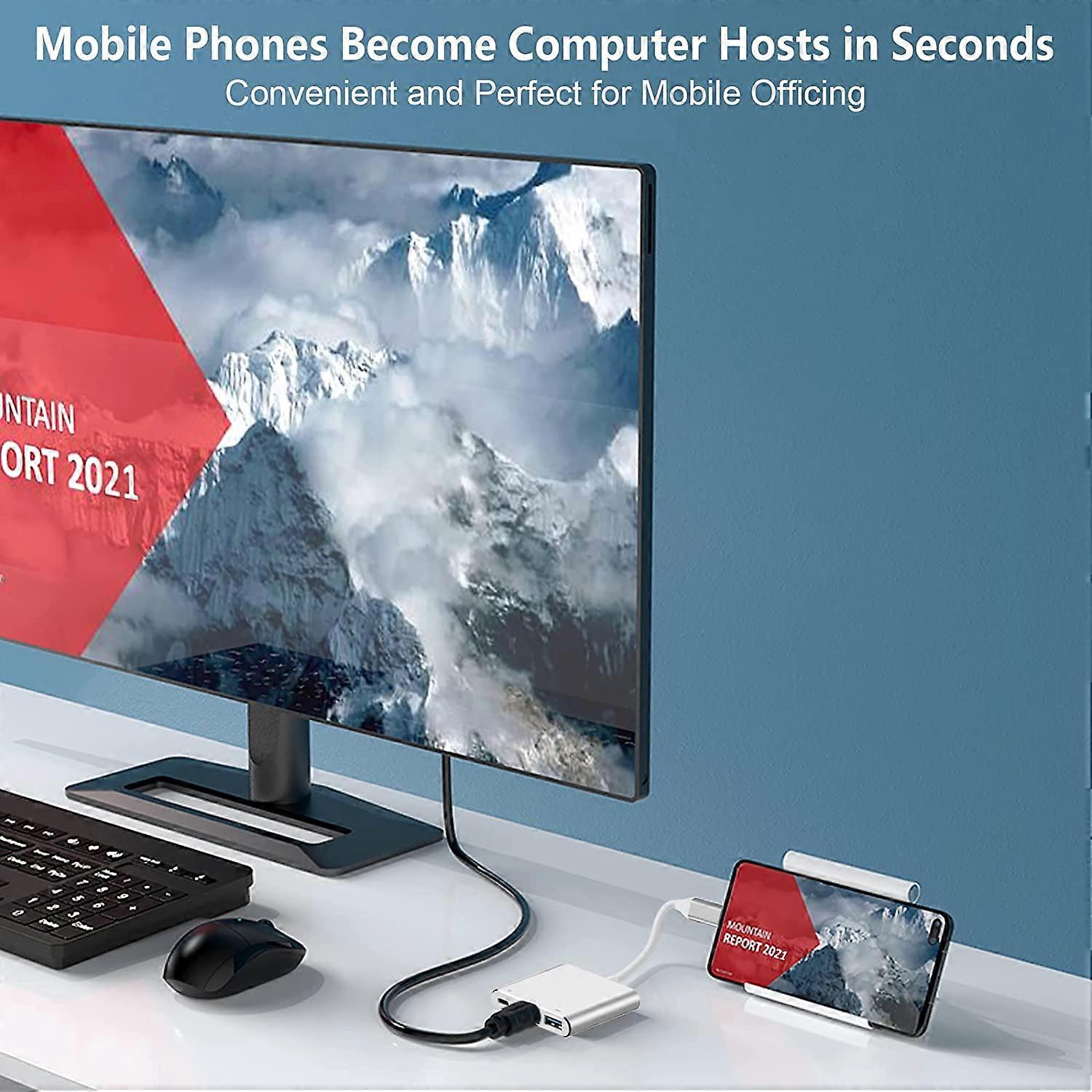 USB C to HDMI USB C Adapter with 4K HDMI Output USB 3.0 Port and 100W ...