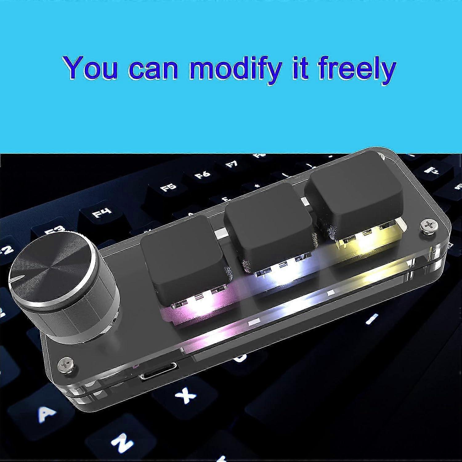 Small 3 Keys Keypad Mechanical Gaming Keyboard, Custom Knob Keyboard Copy Paste Programming Mini ...