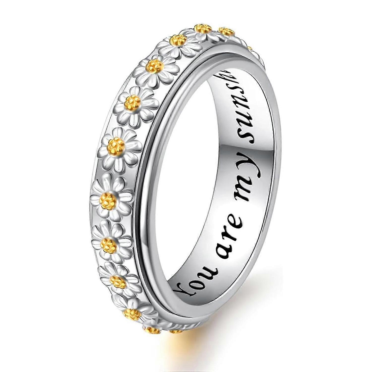 Daisy Spinner Rings,You Are My Sunshine Sunflower Anxiety Relief Fidget Ring,Stress Relieving ...