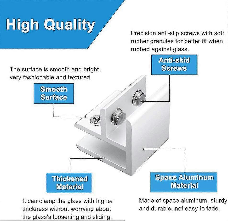 Set Of 4 Adjustable Glass Clamp Brackets Silver 90 Degree Aluminum ...