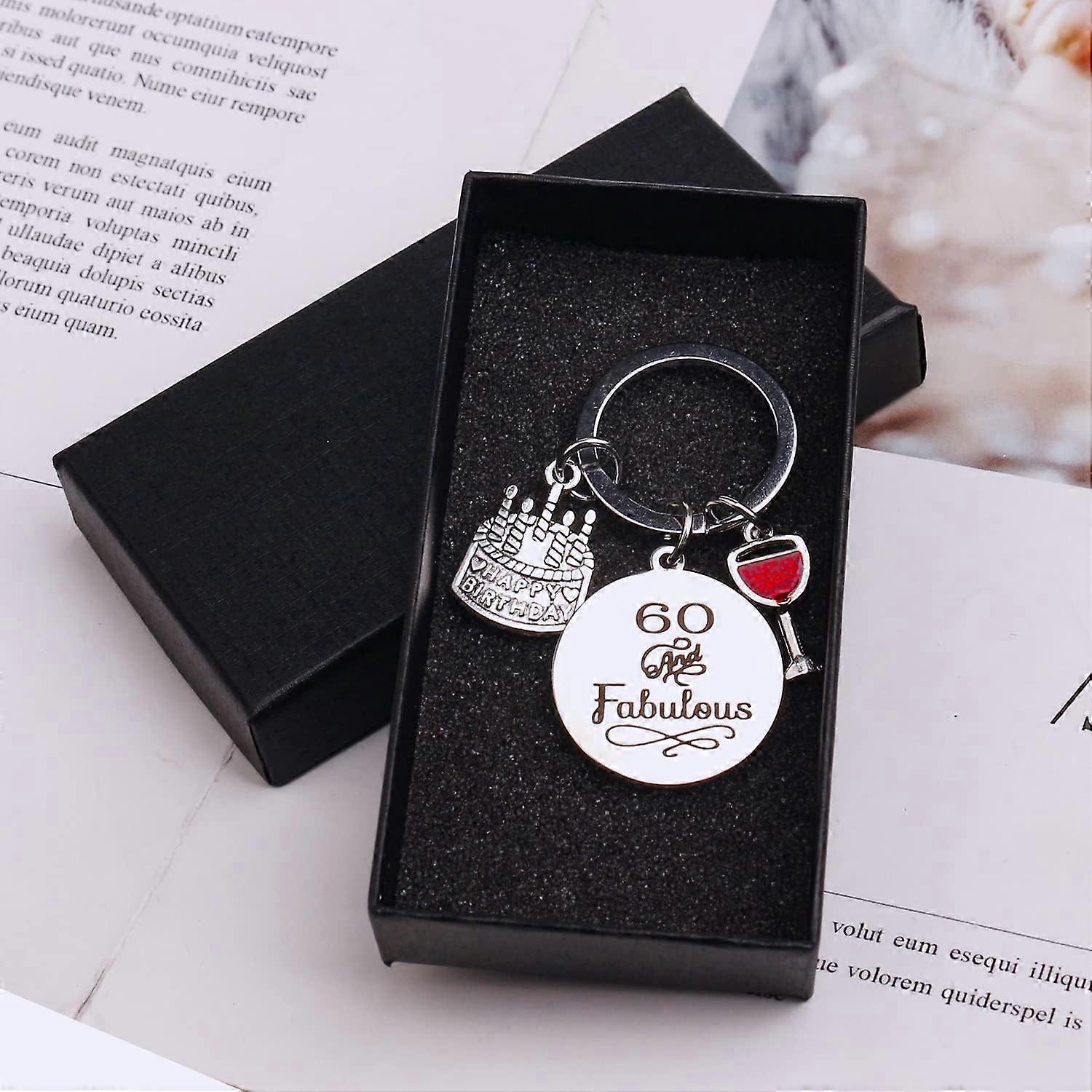60th Birthday Keyring Keychain Gifts Presents with Black Jewelry Box ...