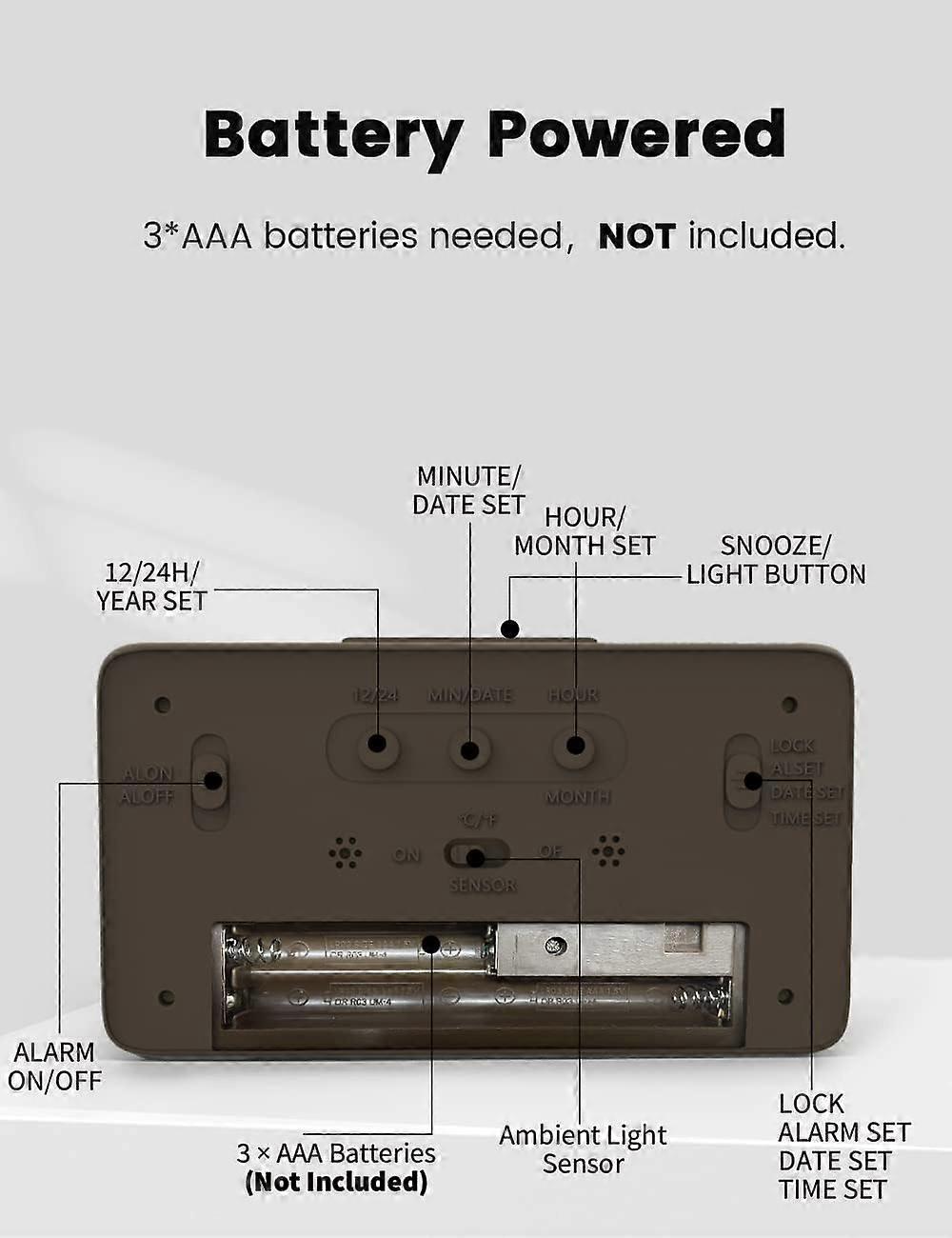 Digital Alarm Clock, Wooden Bedside Clock with Large LCD Backlit ...