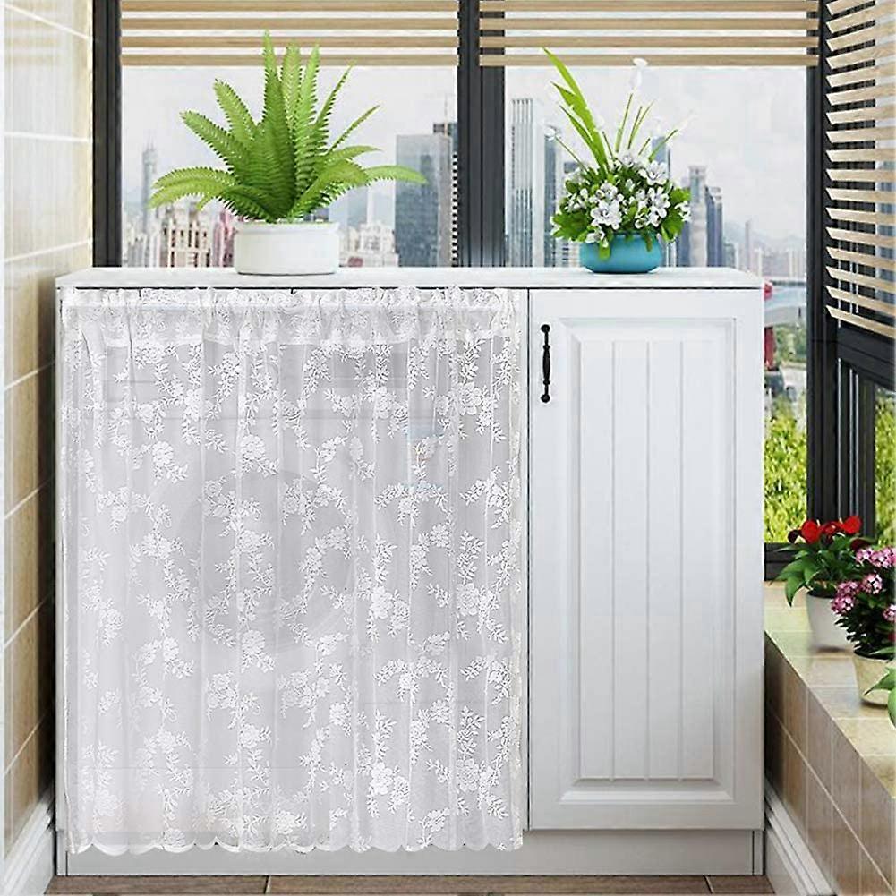 Rod Pocket Lace Sheer Half Curtain White Mesh Room Divider 36 Inch Long ...