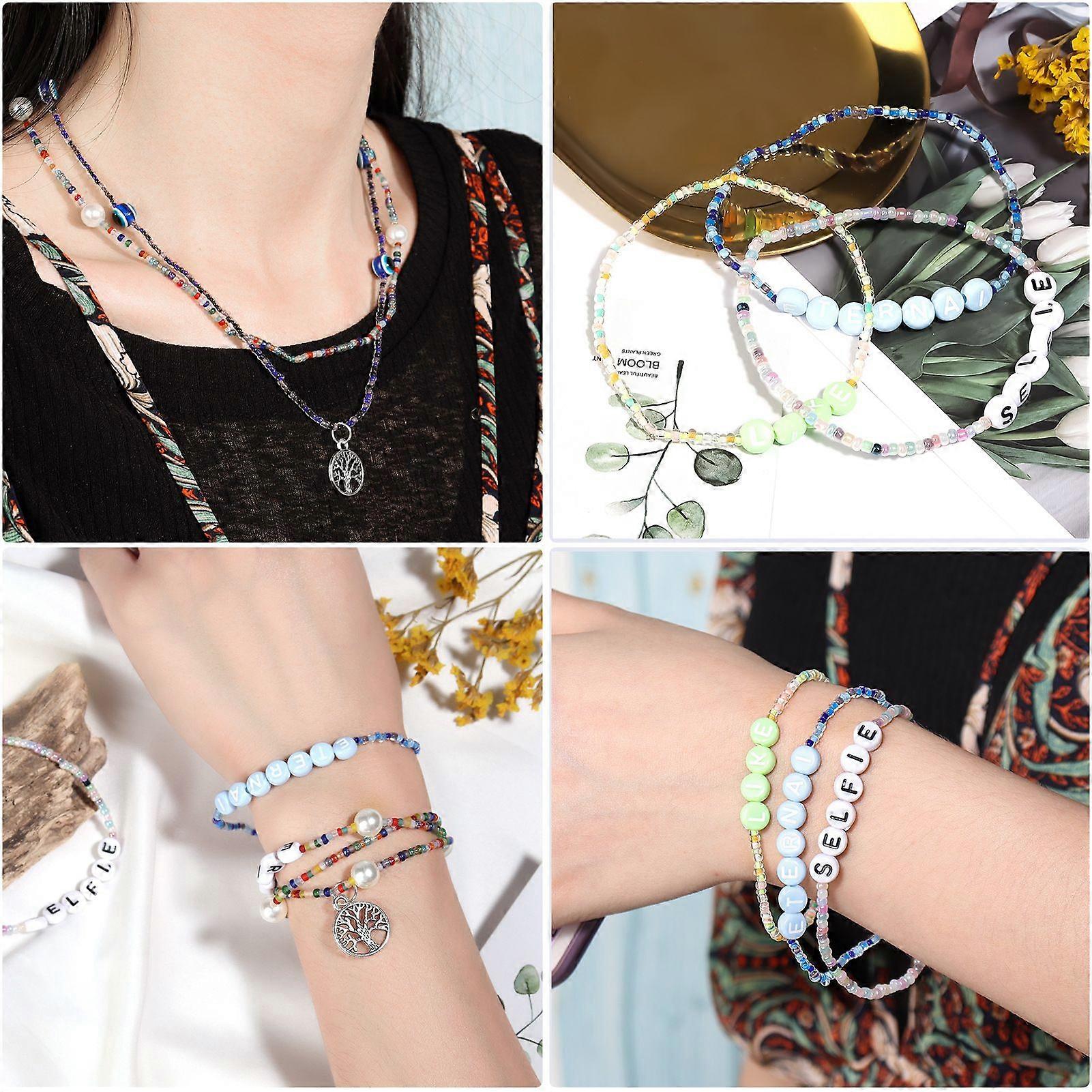 Jewelry Making Kit Alphabet Letter Glass Beads Bracelets DIY Bead Craft ...