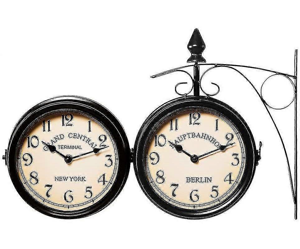 Two Sided Train Station Wall Clock Black Vintage Design Clock Watch ...