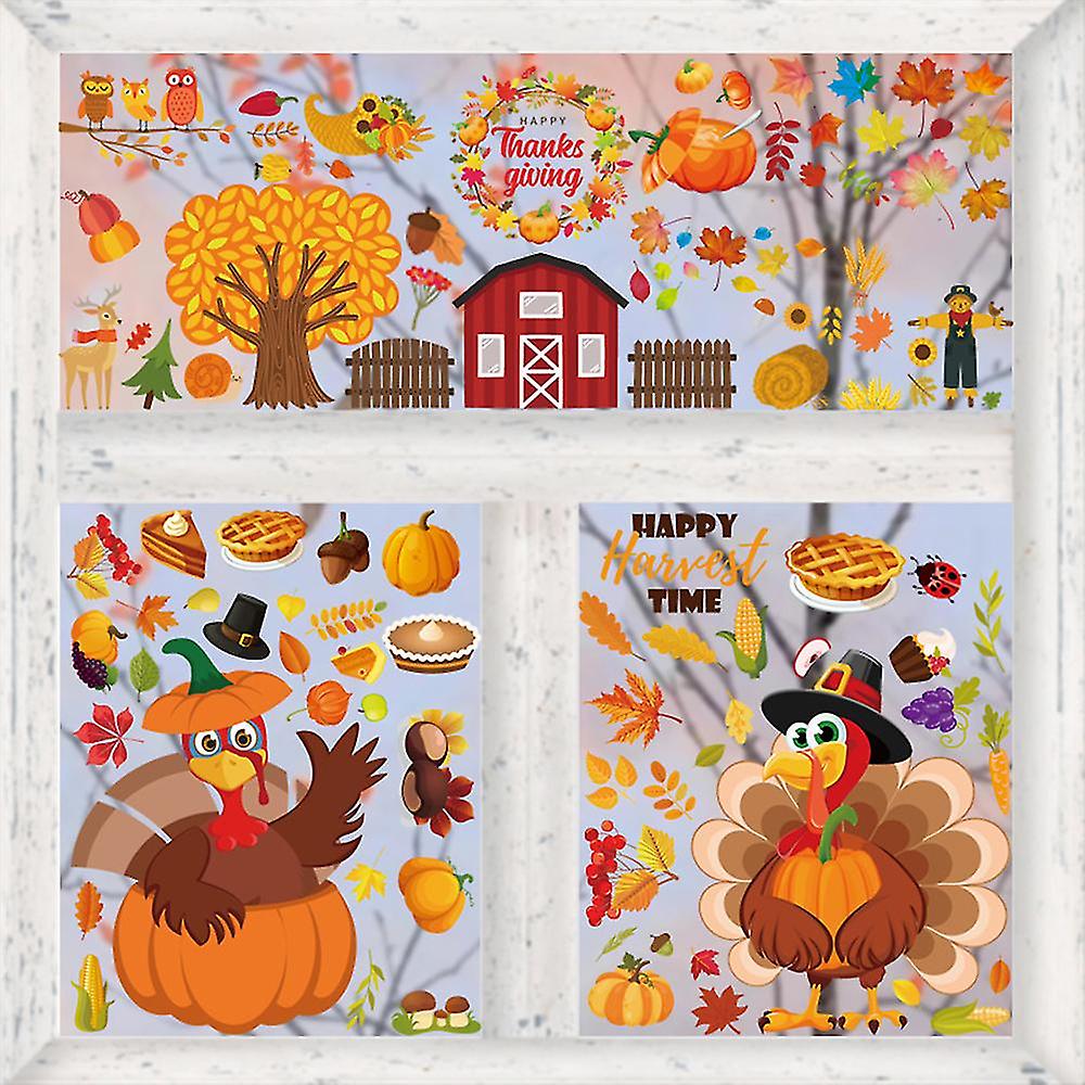 Thanksgiving Window Clings Stickers Holiday Turkey Cling Compatible ...